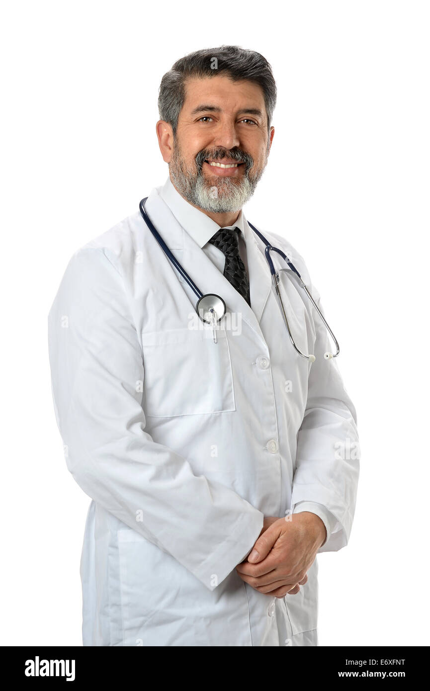 Hispanic Doctor Smiling isolated over white background Stock Photo - Alamy