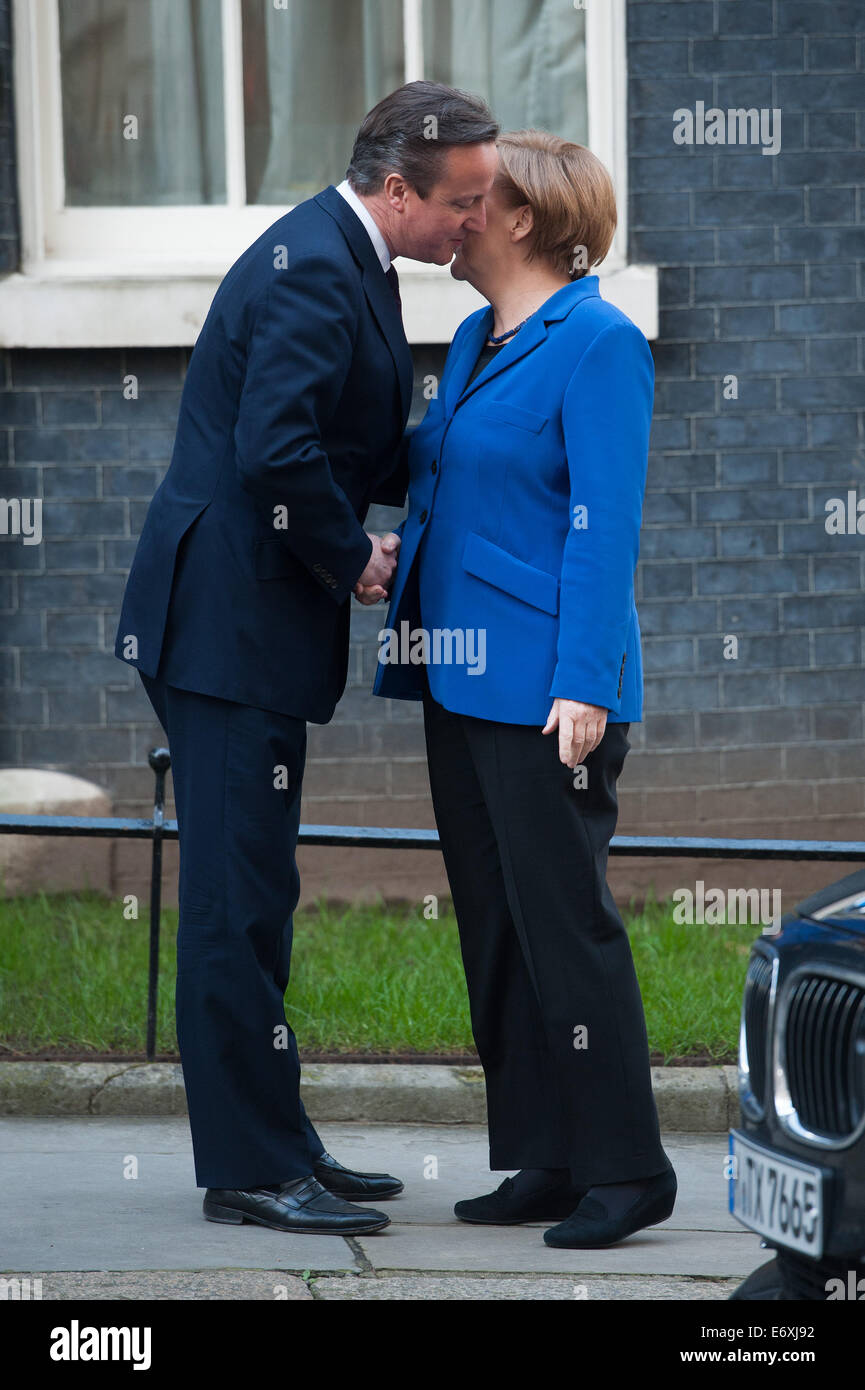 German Chancellor Angela Merkel meets Prime Minister David Cameron at Downing Street. Featuring ...
