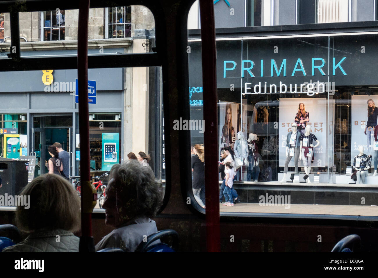 Primark clothing store viewed through a bus on Princes Street ...
