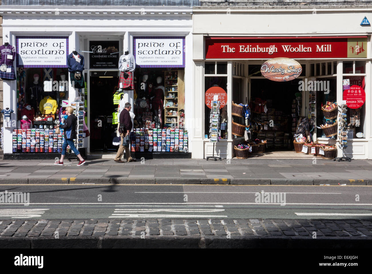 Pride of Scotland and Edinburgh Woollen Mill tourist shops on the Royal ...