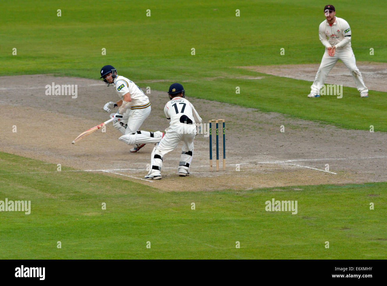 Manchester, UK. 1st Sept, 2014. Kane Williamson (Yorkshire) is beaten ...