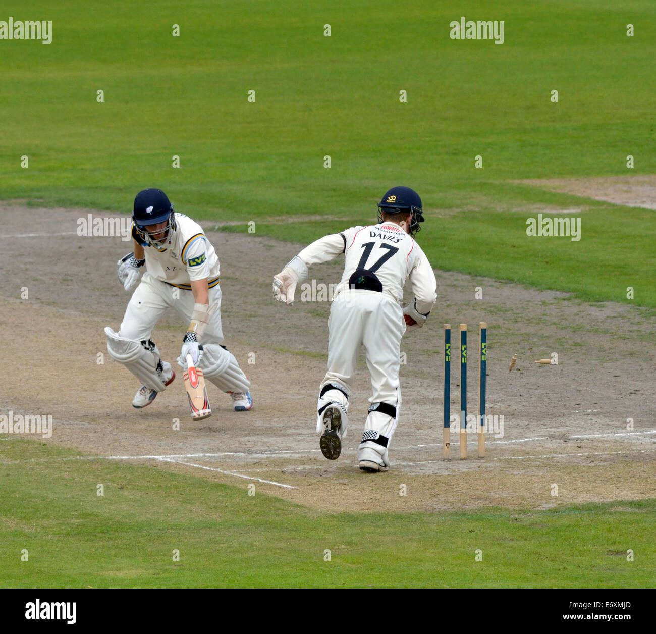 Manchester, UK. 1st Sept, 2014. Kane Williamson (Yorkshire) is beaten ...