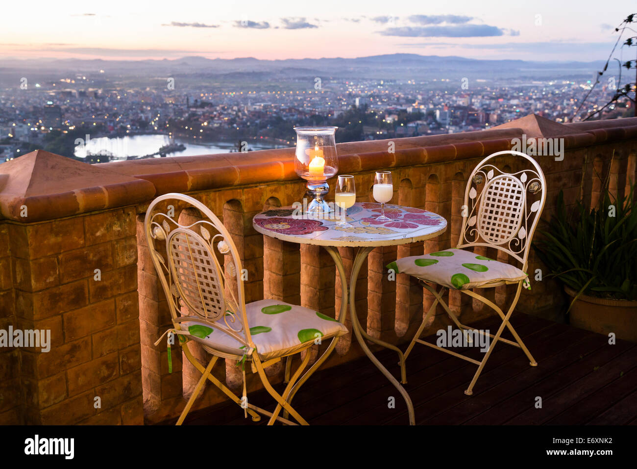 Terrace of the Lokanga hotel above Antananarivo, capital of Madagascar ...