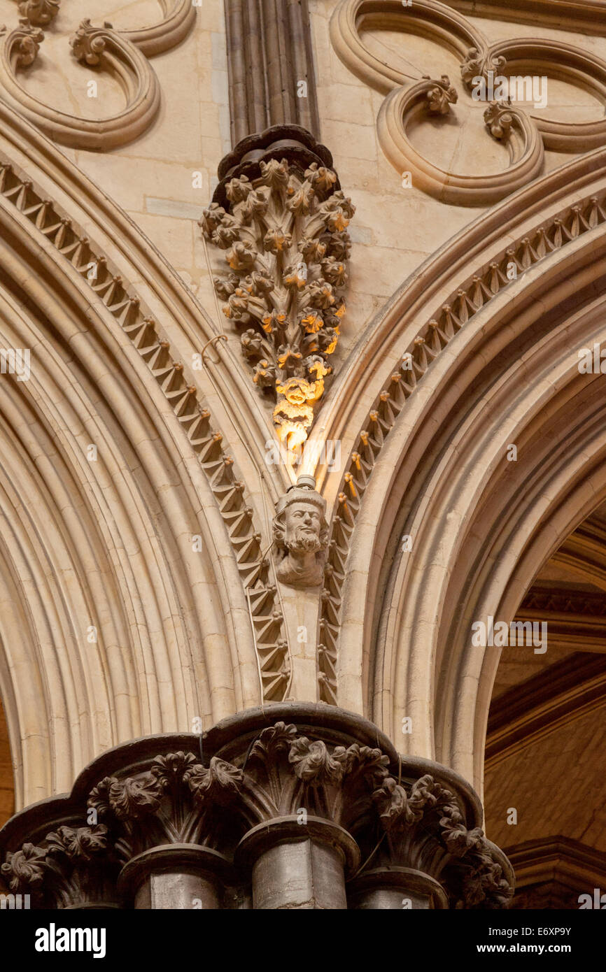 The Lincoln Imp, lit at the top of a column above St Hugh's shrine in ...