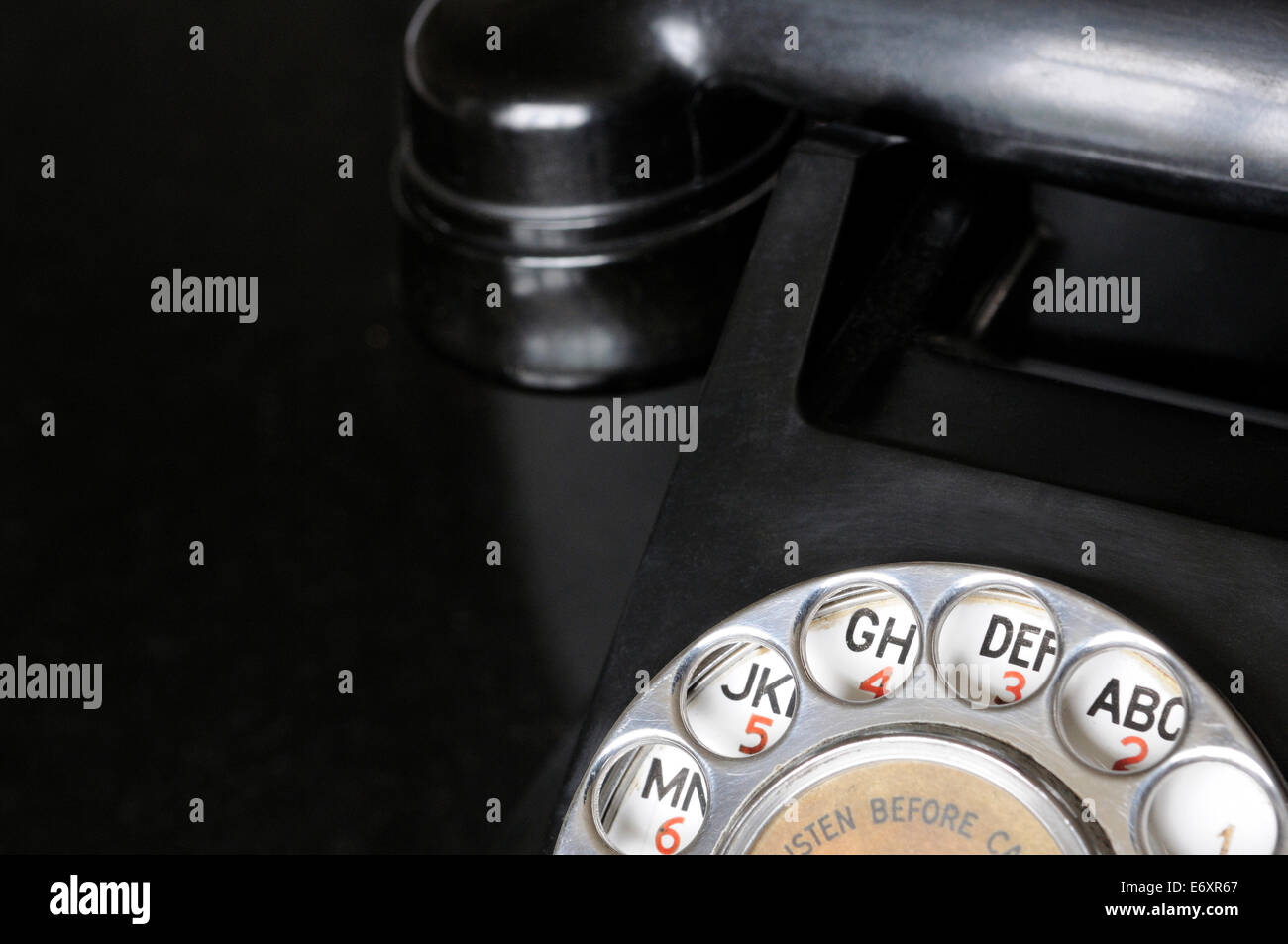 Vintage black bakelite telephone handset and dial Stock Photo - Alamy