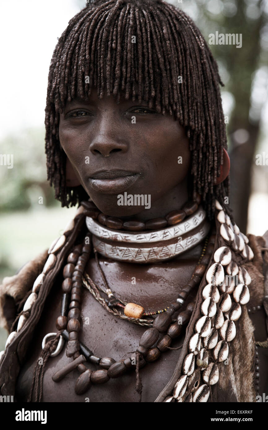Hamar woman with traditional hairstyle, Lower Omo valley, Ethiopia ...