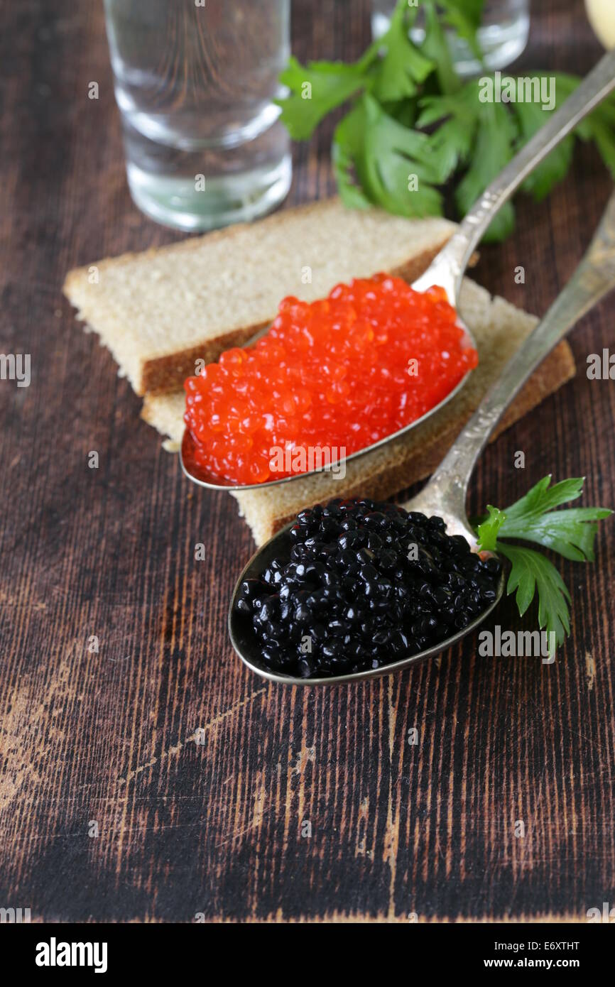 traditional Russian delicacy red and black caviar Stock Photo - Alamy