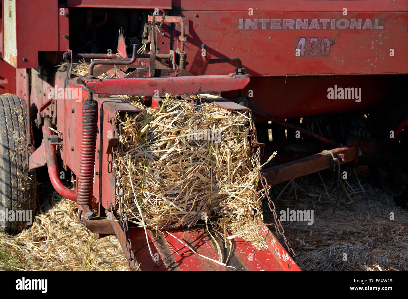Rear of an International 430 baler from the 1970s, a type of farm ...