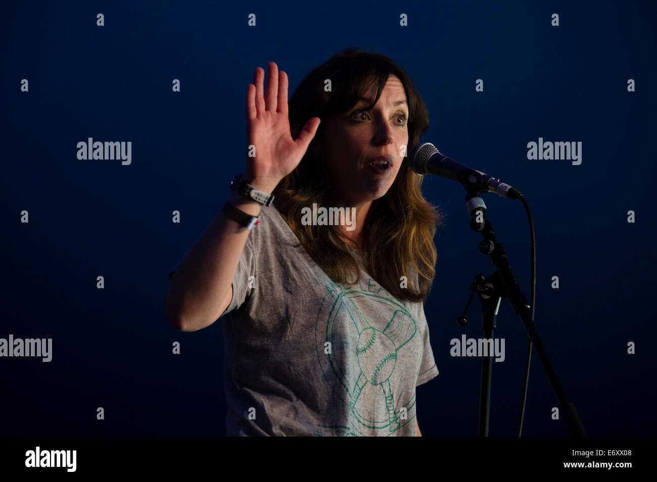 Comedian BRIDGET CHRISTIE performing at the 2014 Gwyl Llenyddiaeth ...