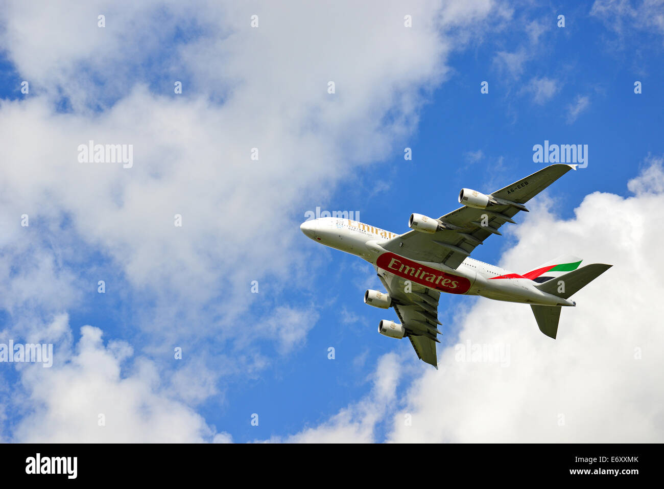 Emirates a380 taking off from heathrow airport hi-res stock photography ...