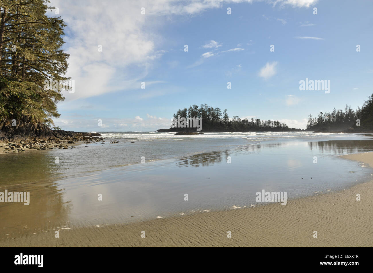 Sand Beach with rock islands in the sun Stock Photo - Alamy