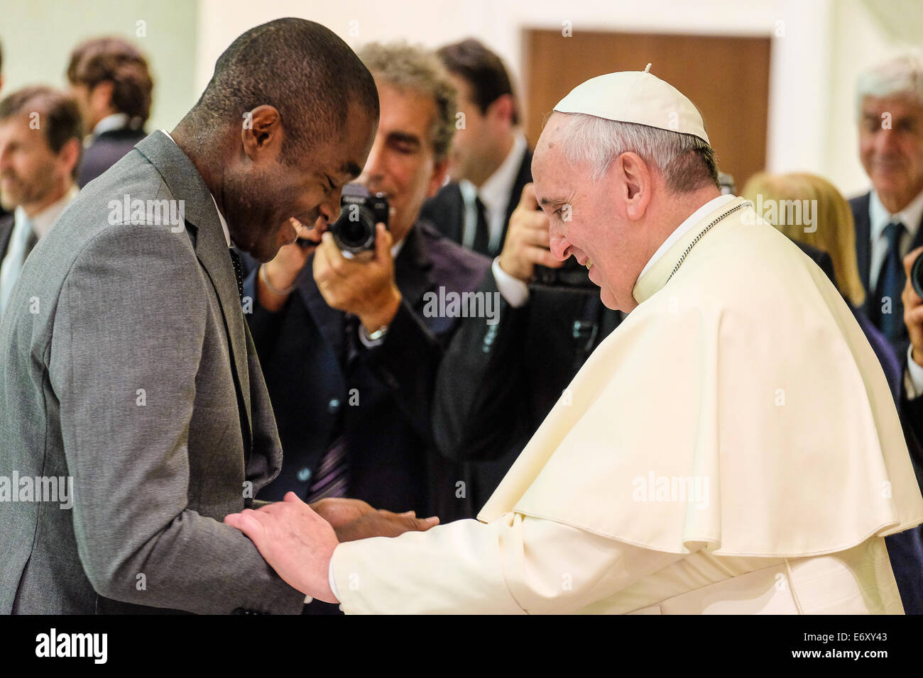 Rome, Italy. 1st Sept, 2014. Pope Francis encounters the football teams ...