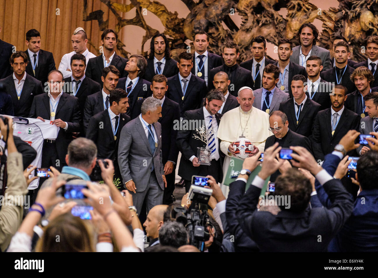 Rome, Italy. 1st Sept, 2014. Pope Francis encounters the football teams ...