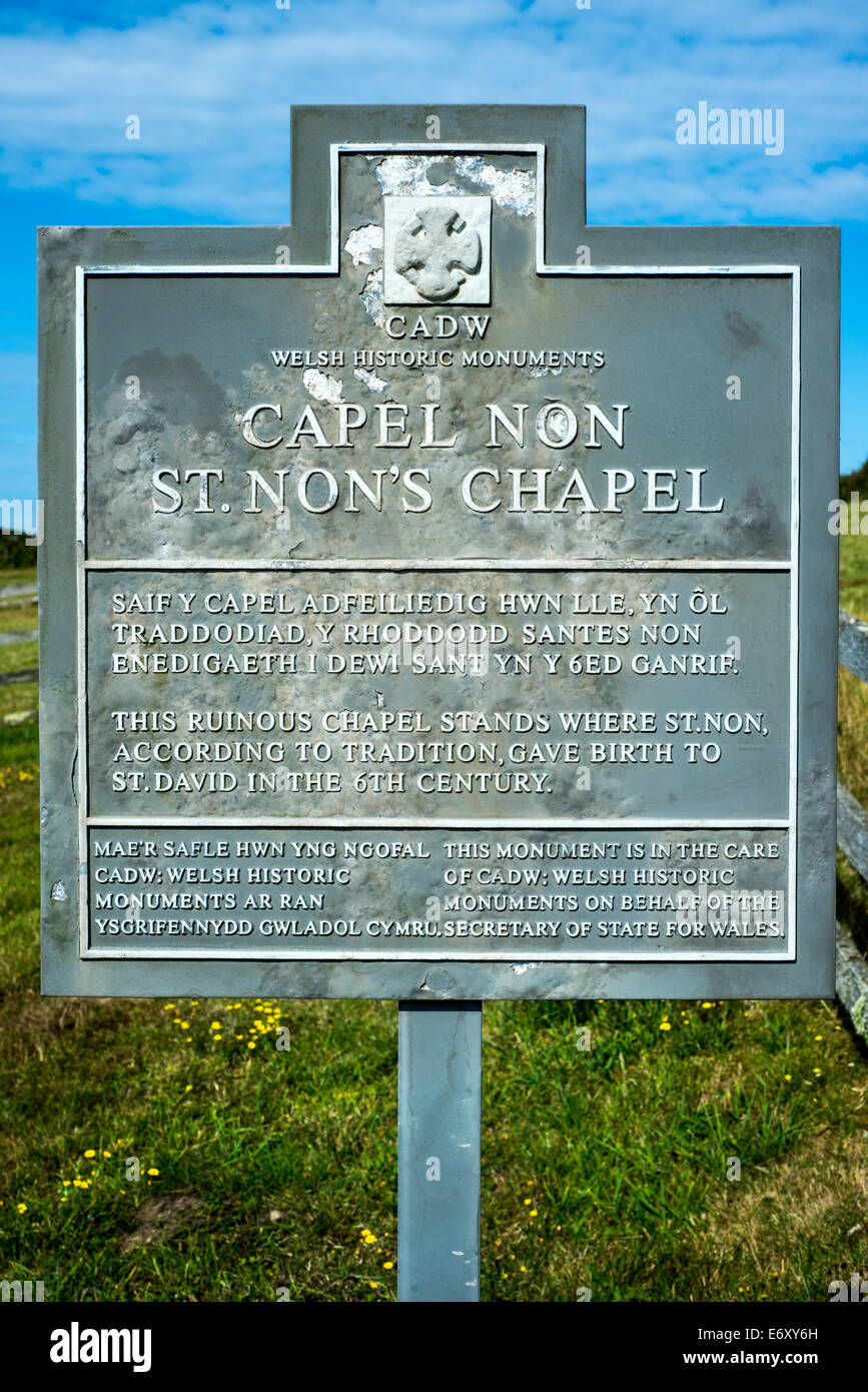 Sign at the ruined Chapel of Saint Non (St Non's Chapel) on the ...