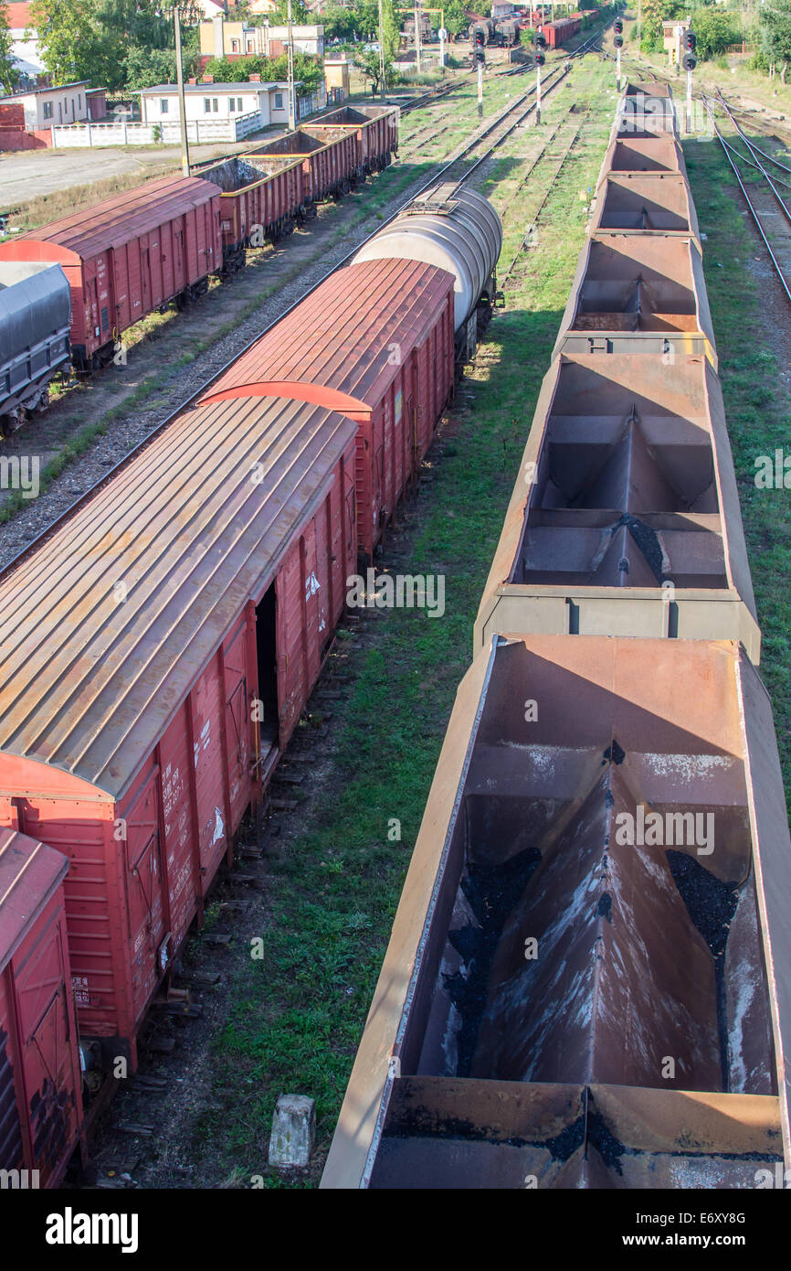 Freight wagons stationing in the train station in the afternoon Stock ...