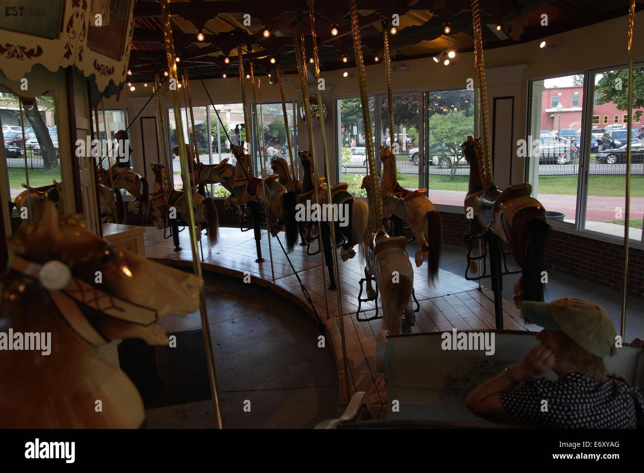 Inside of the carousel in Congress Park, Saratoga, New York, USA Stock ...
