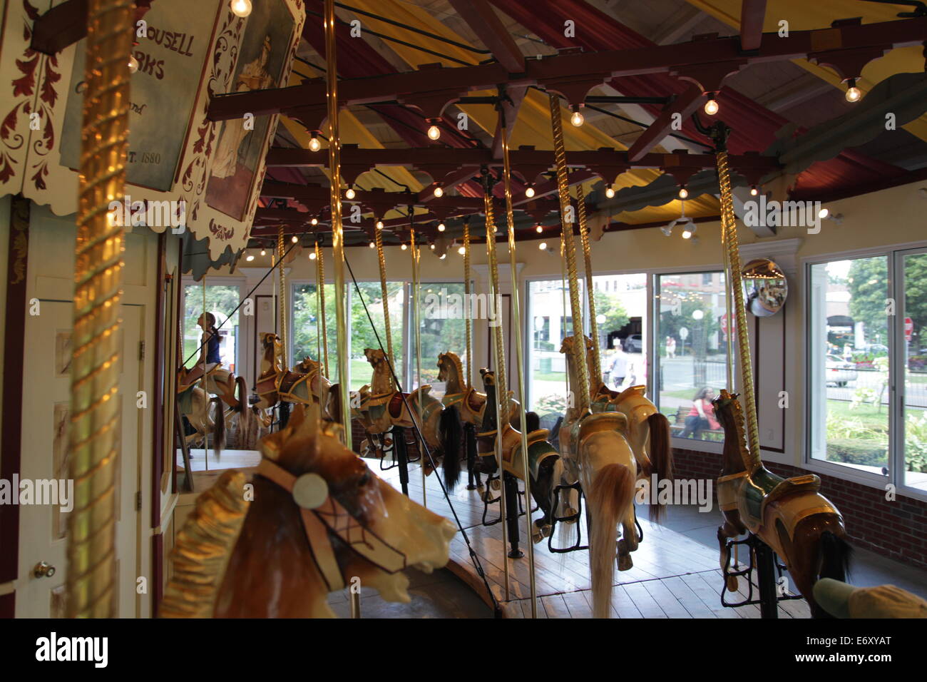 Inside of the carousel in Congress Park, Saratoga, New York, USA Stock ...