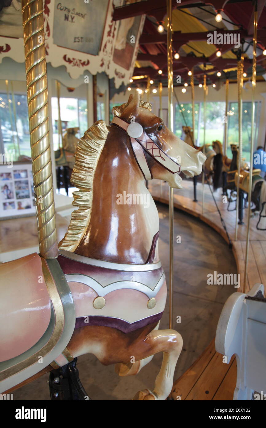 Inside of the carousel in Congress Park, Saratoga, New York, USA Stock ...