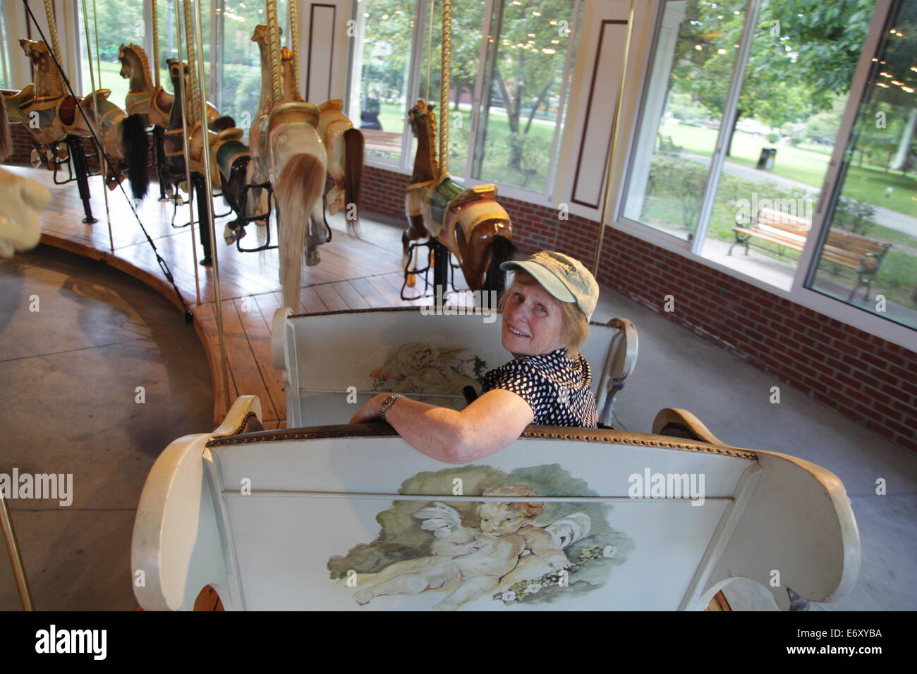Inside of the carousel in Congress Park, Saratoga, New York, USA Stock ...