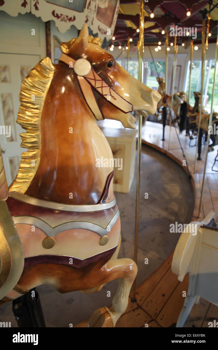 Inside of the carousel in Congress Park, Saratoga, New York, USA Stock ...