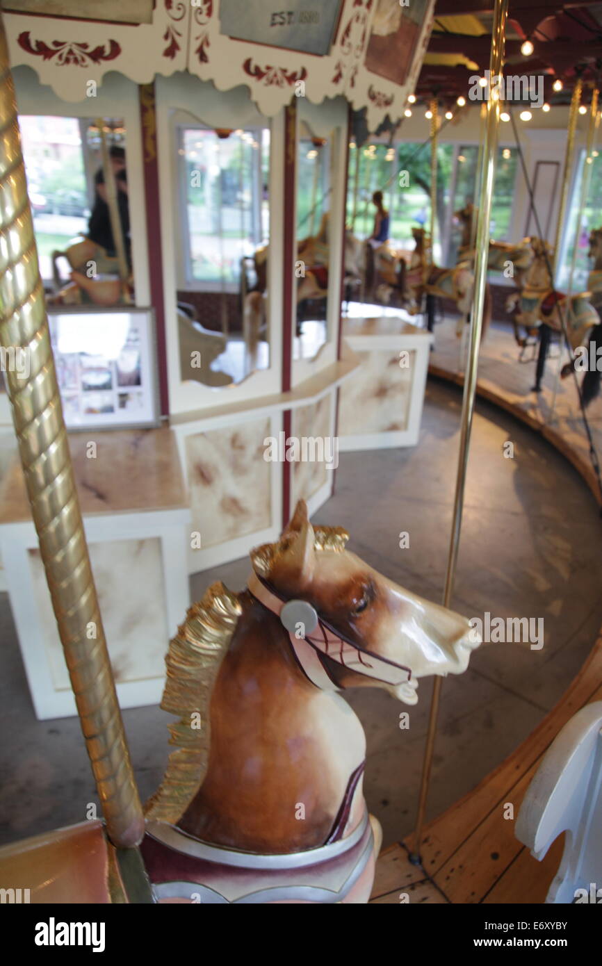 Inside of the carousel in Congress Park, Saratoga, New York, USA Stock ...