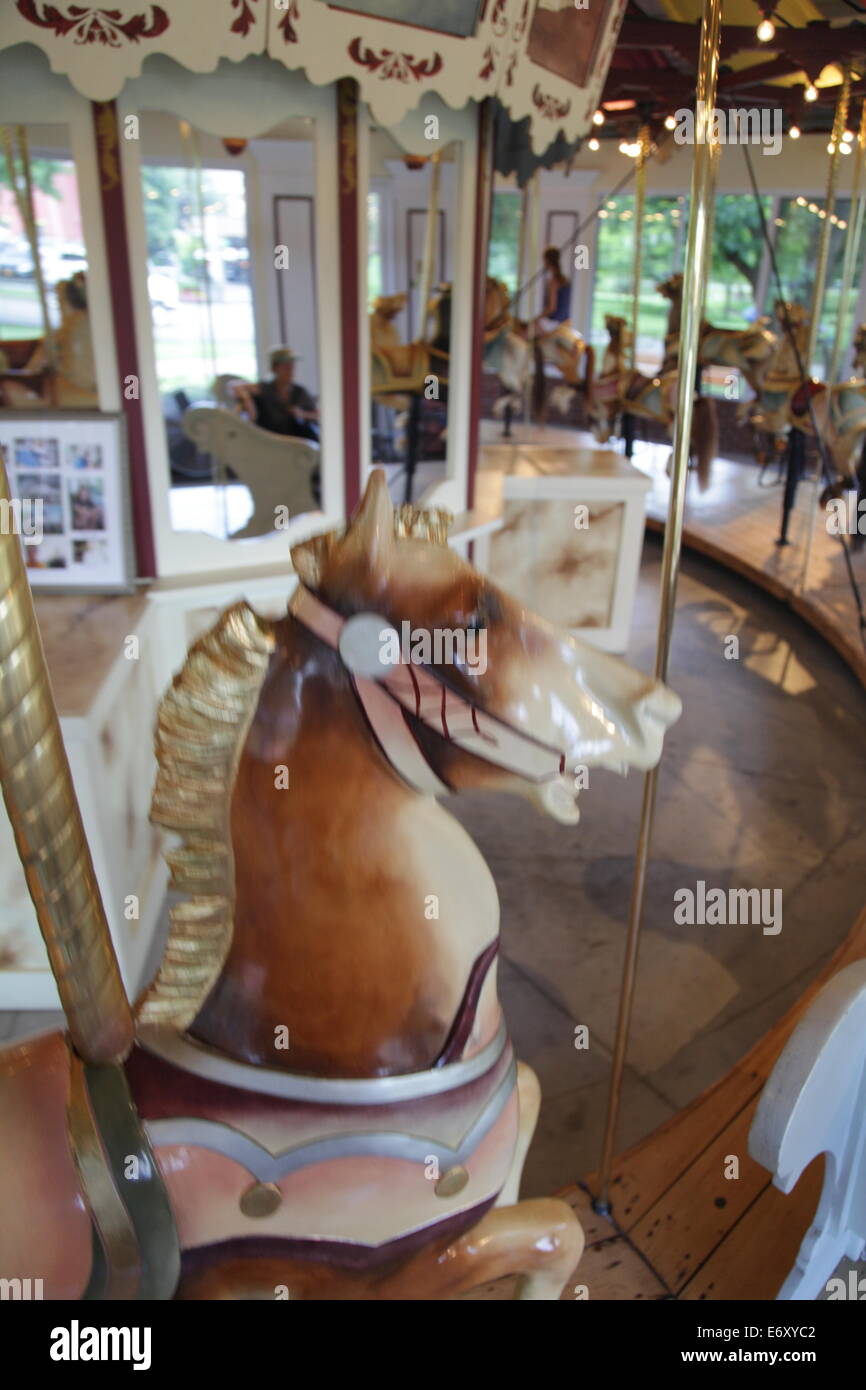 Inside of the carousel in Congress Park, Saratoga, New York, USA Stock ...