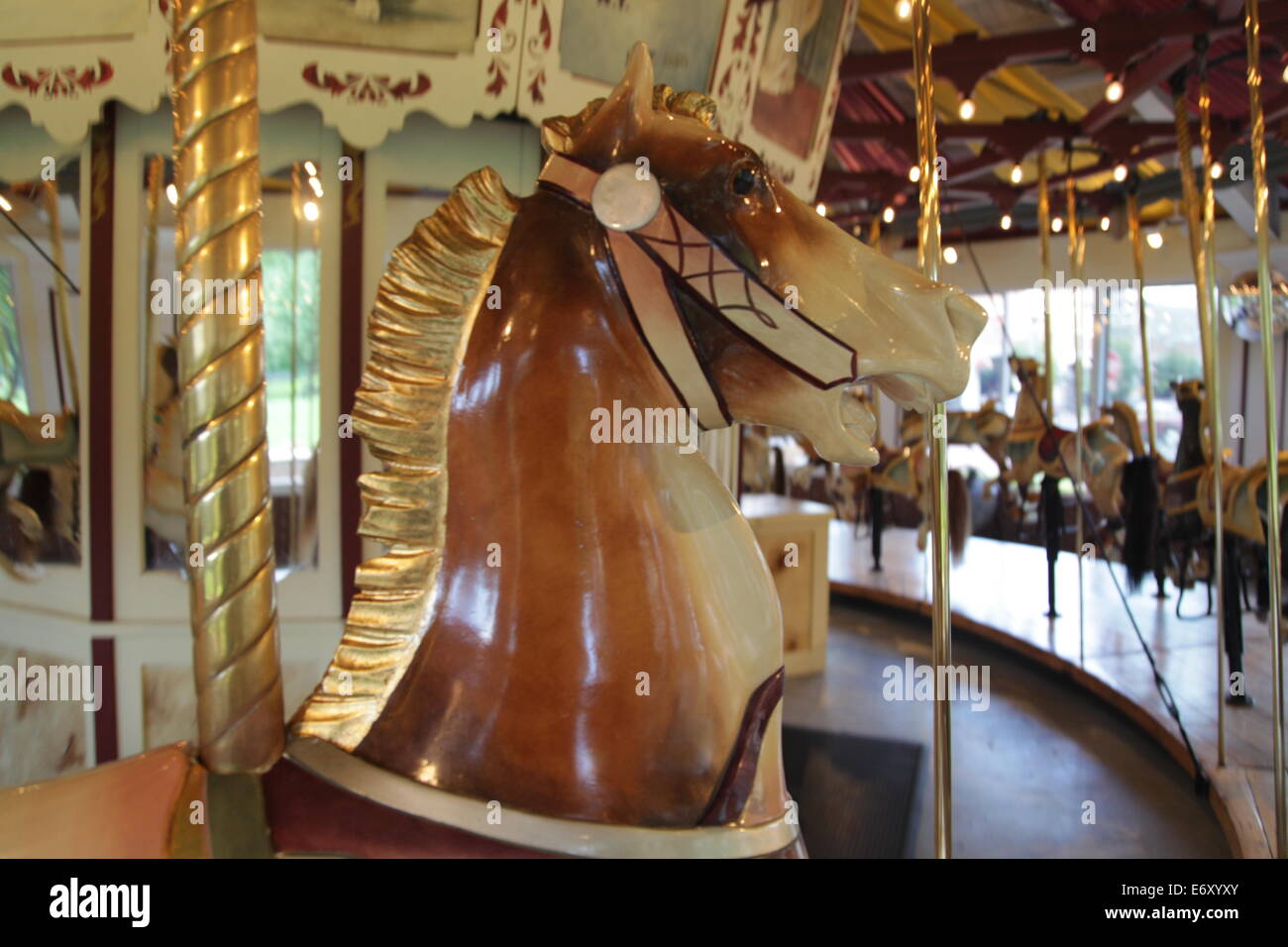 Inside of the carousel in Congress Park, Saratoga, New York, USA Stock ...
