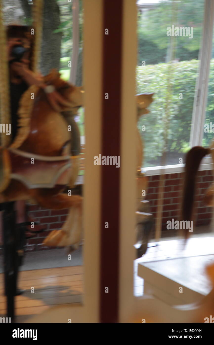 Inside of the carousel in Congress Park, Saratoga, New York, USA Stock ...