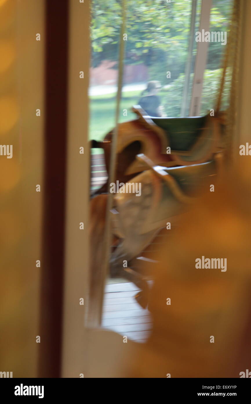 Inside of the carousel in Congress Park, Saratoga, New York, USA Stock ...