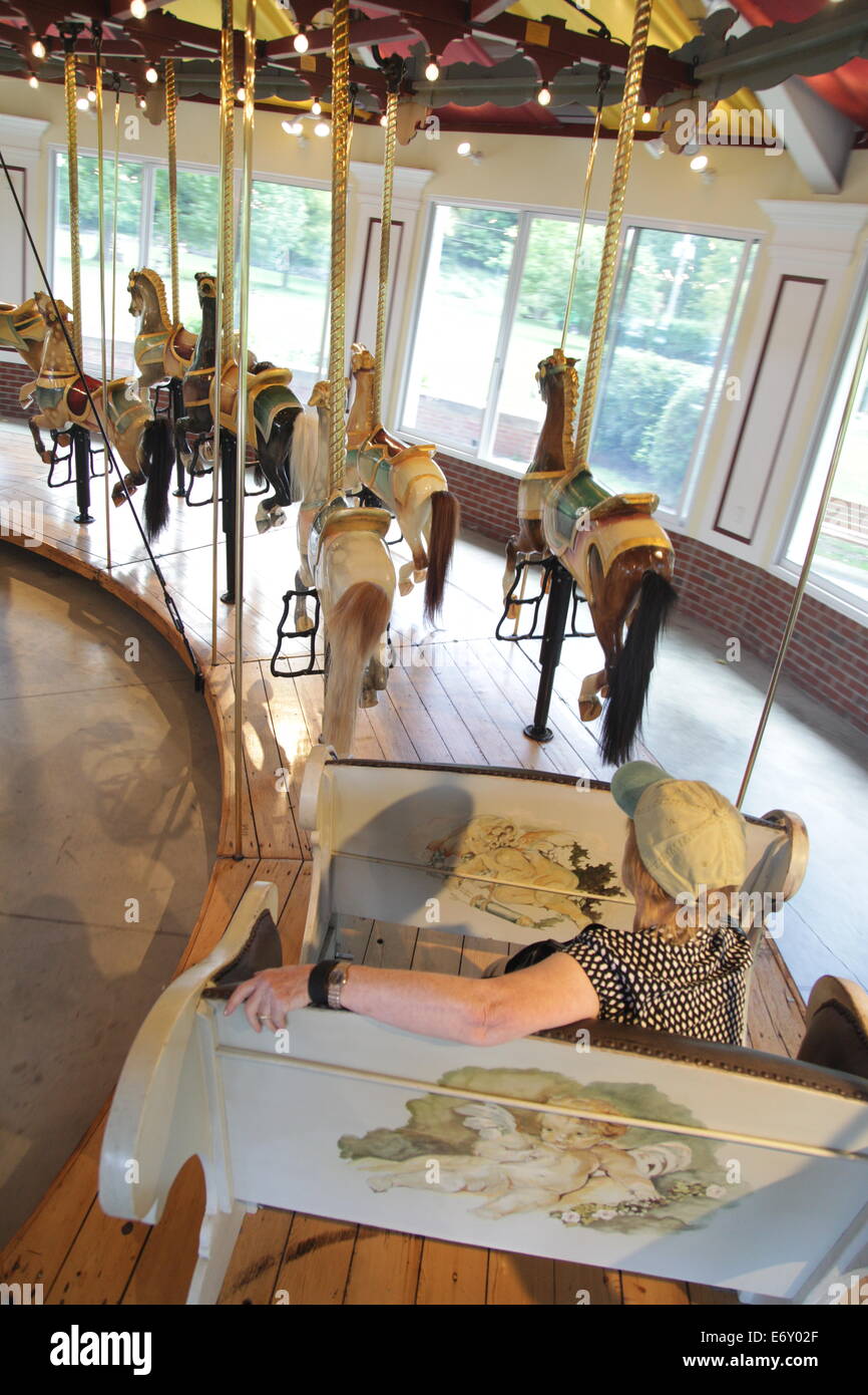 Inside of the carousel in Congress Park, Saratoga, New York, USA Stock ...
