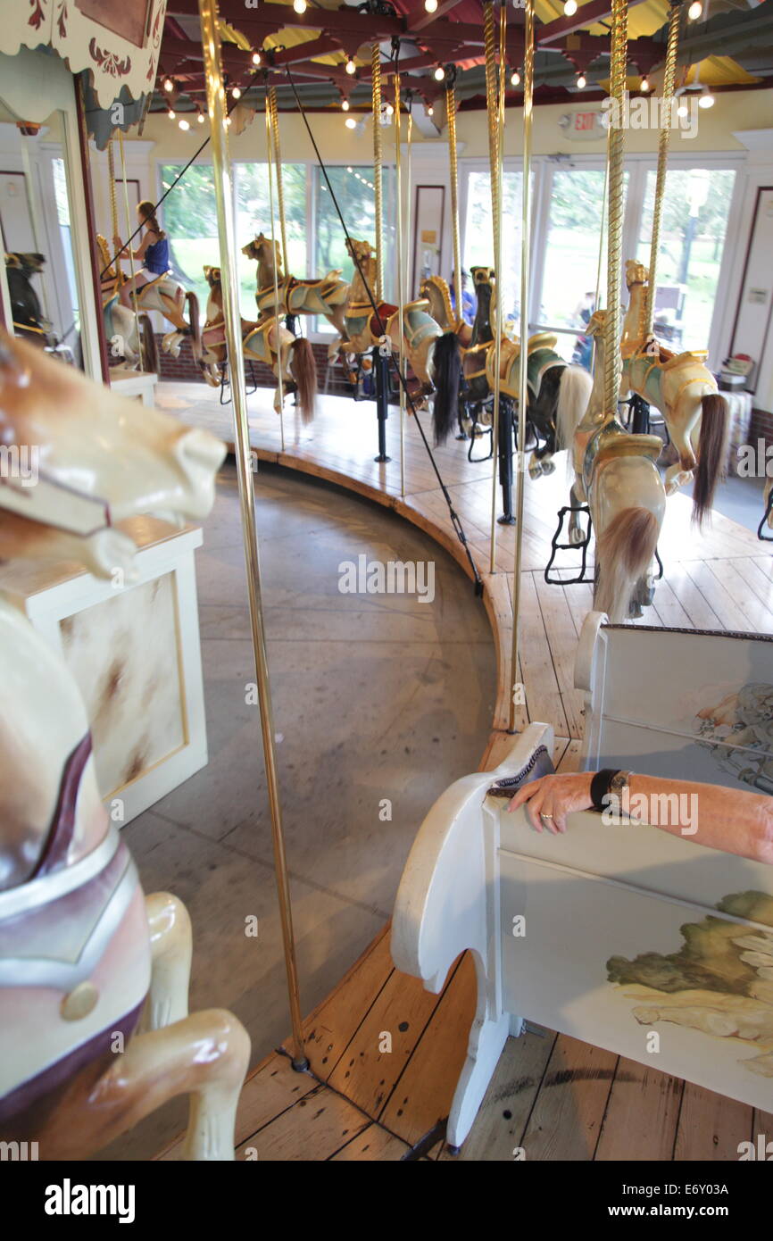 Inside of the carousel in Congress Park, Saratoga, New York, USA Stock ...