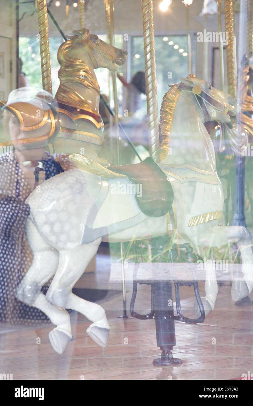 Inside of the carousel in Congress Park, Saratoga, New York, USA Stock ...