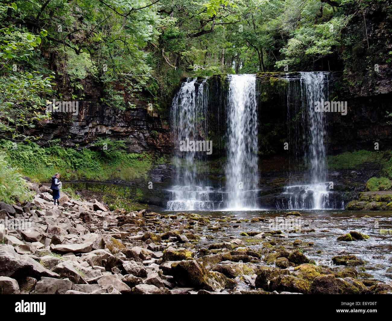 Sgwd yr Eira waterfall on the Afon Hepste, part of the Four Waterfalls ...