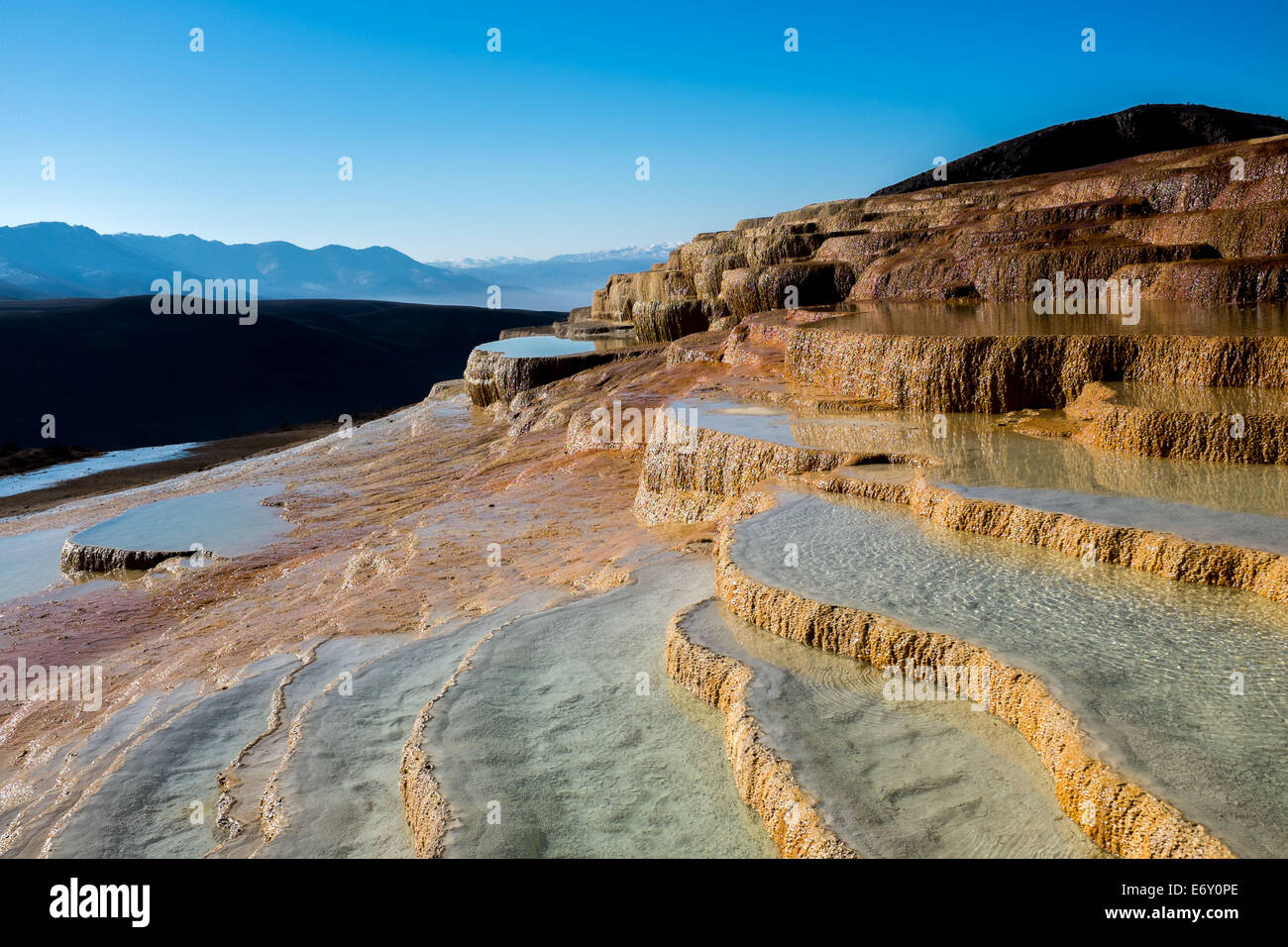 Iran, Mazandaran, Terraced Hot Springs on a sunny day in Badab-e Surt ...