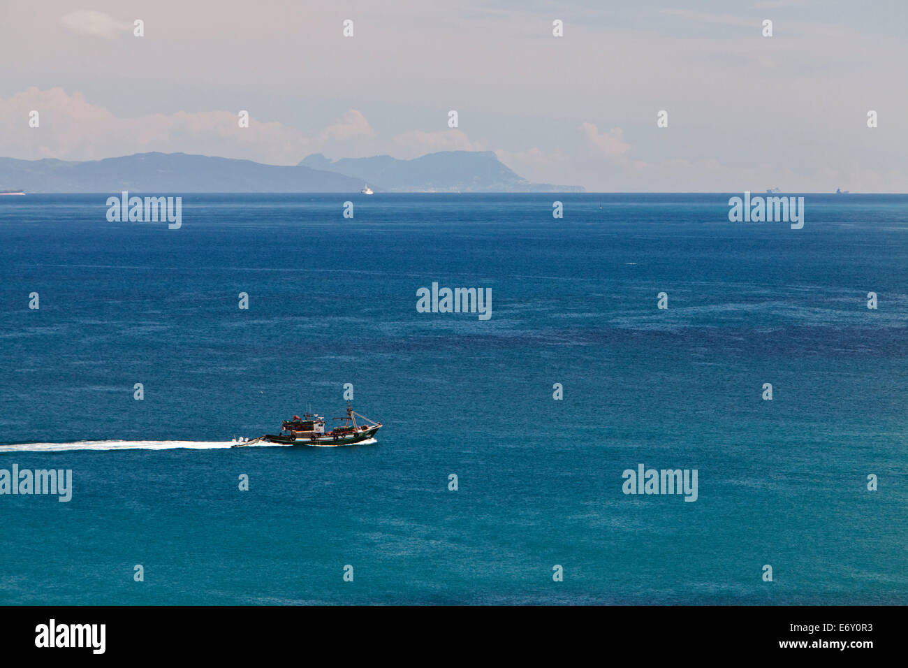 Fishing boat in the Strait of Gibraltar, Tangiers, Morocco Stock Photo ...
