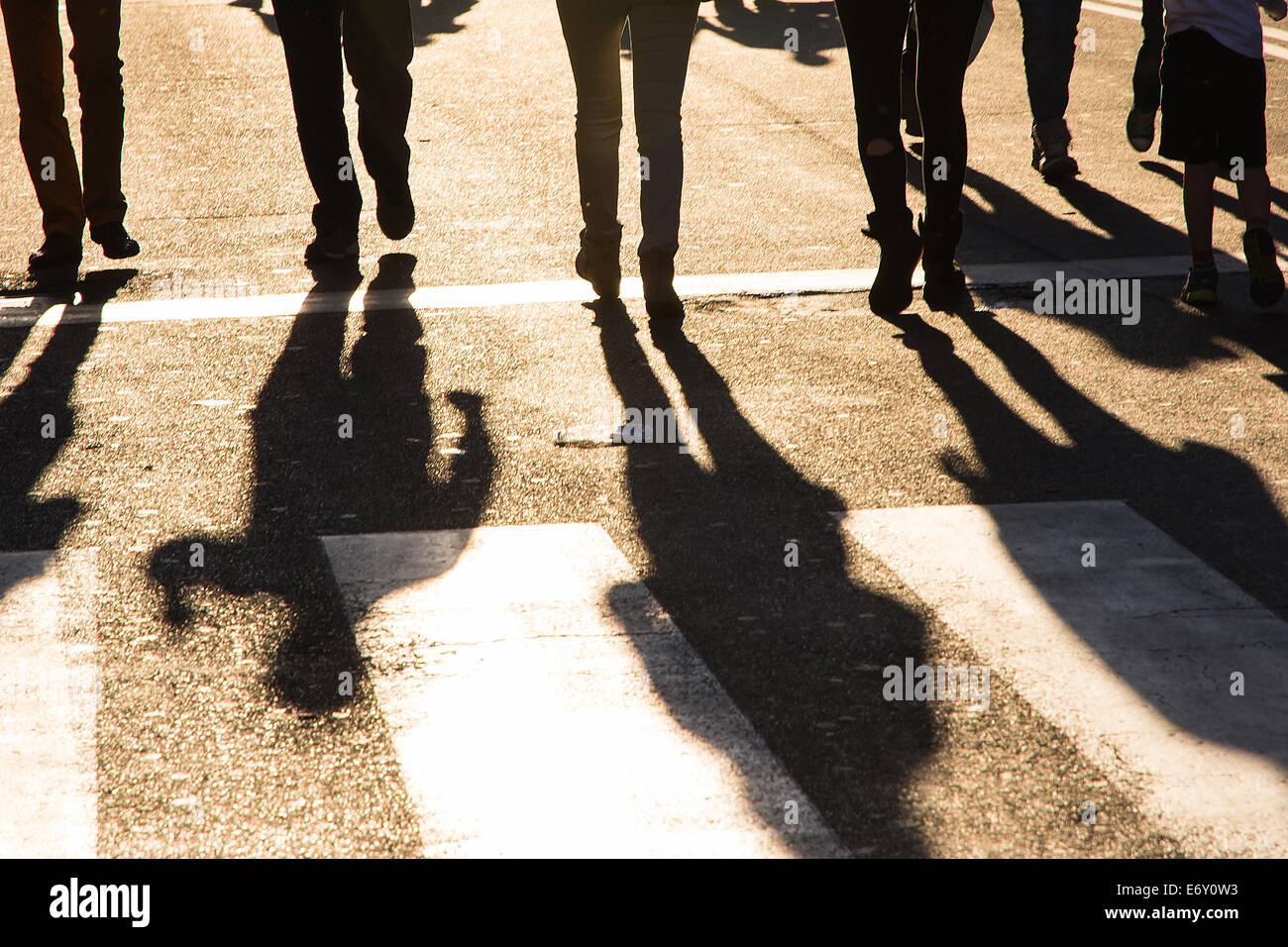 shadows of people on pedestrian crossings during sunset Stock Photo - Alamy