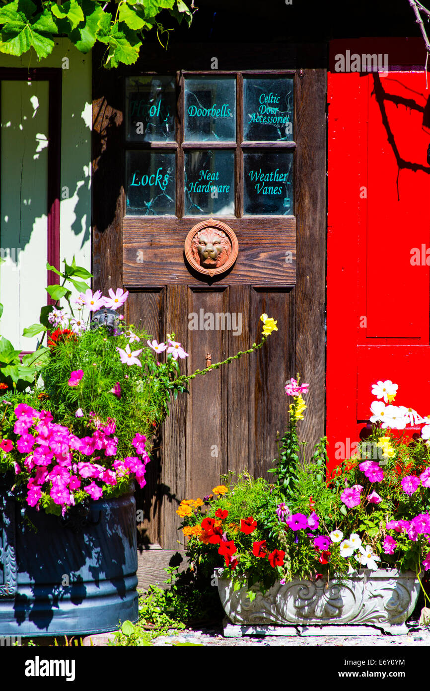 Door with Flower Planters Stock Photo - Alamy