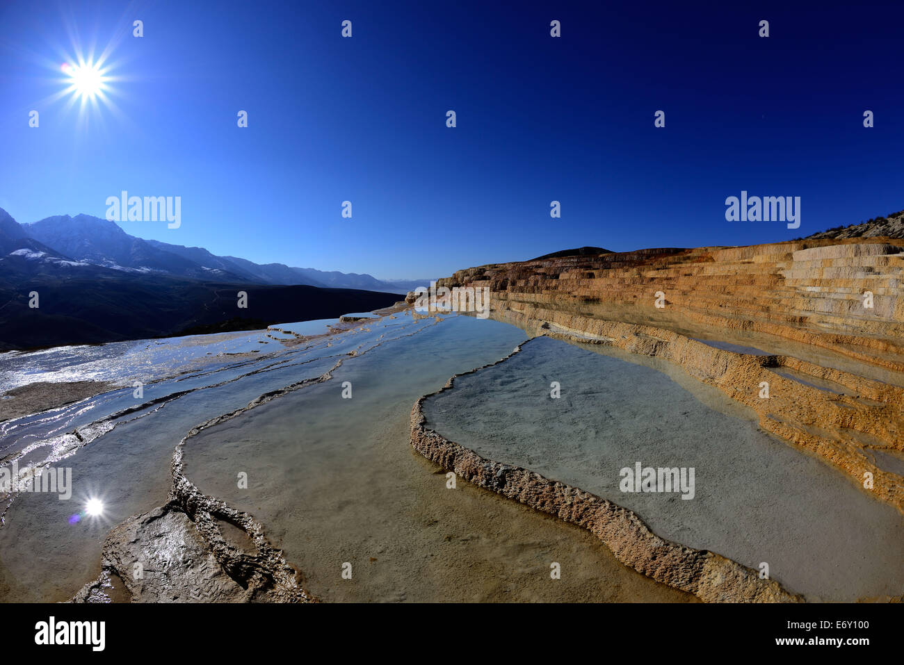 Iran, Mazandaran, Terraced Hot Springs on a sunny day in Badab-e Surt ...