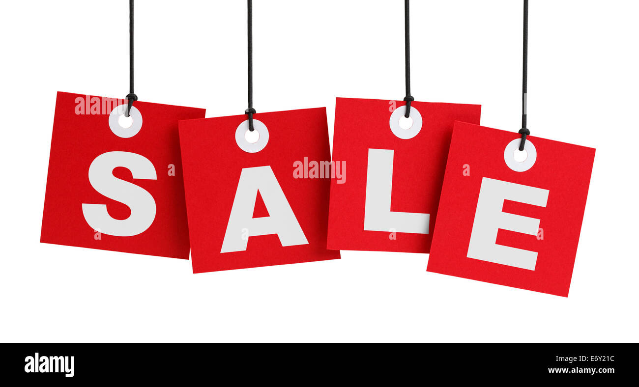 Four Square Red Tags Hanging with the word Sale Isolated on White ...