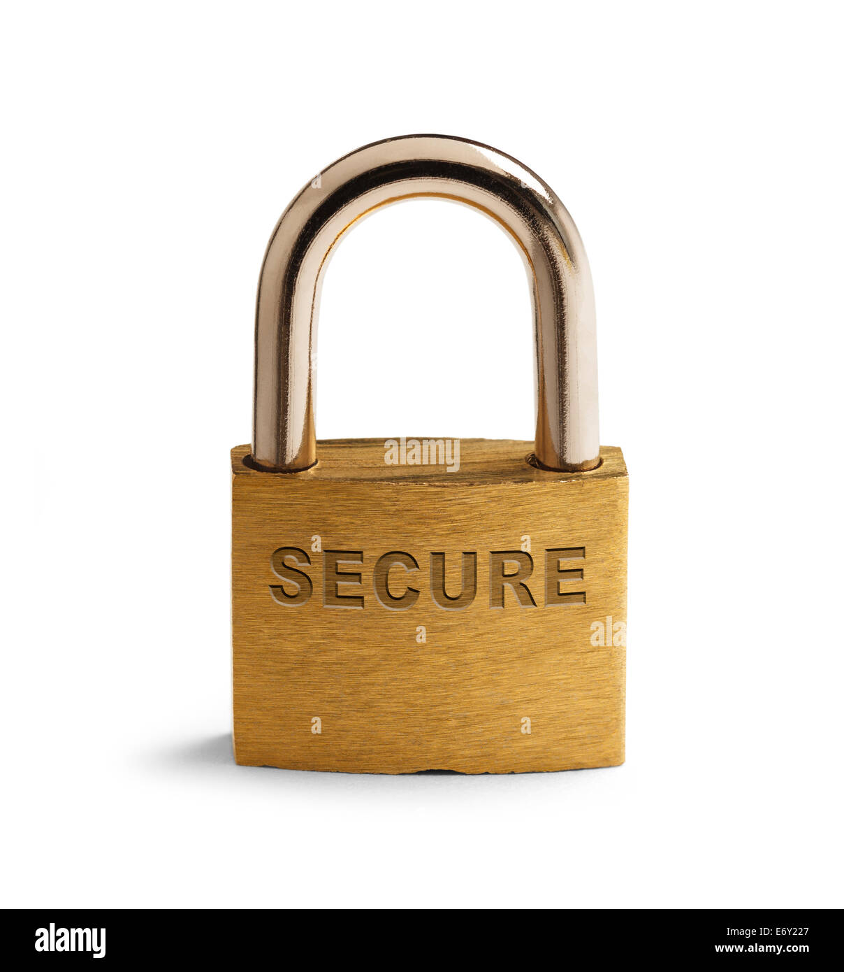 Brass Security Padlock Closed and Isolated on White Background Stock ...