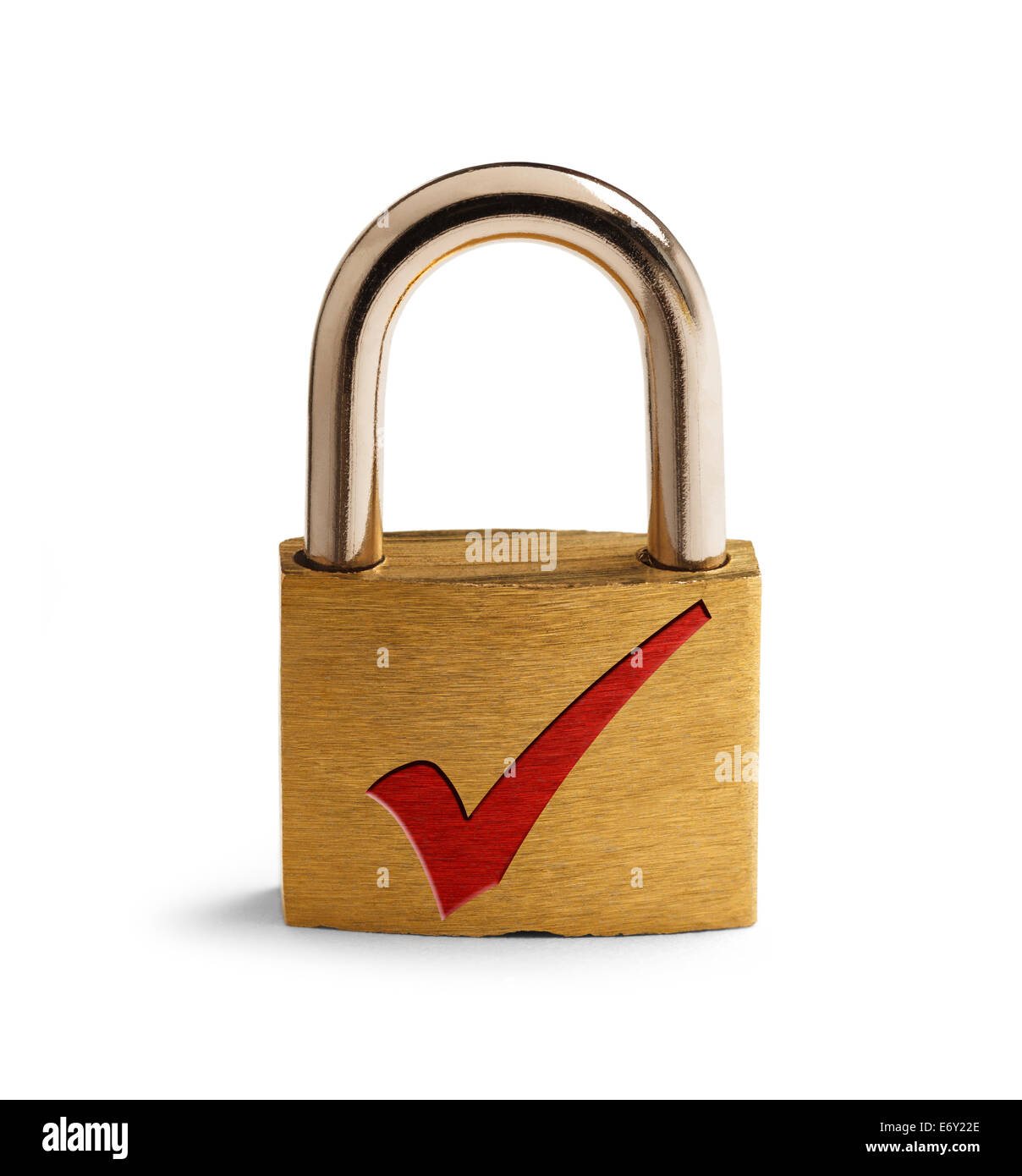Metal Padlock with Red Check Mark Isolated on White Background Stock ...