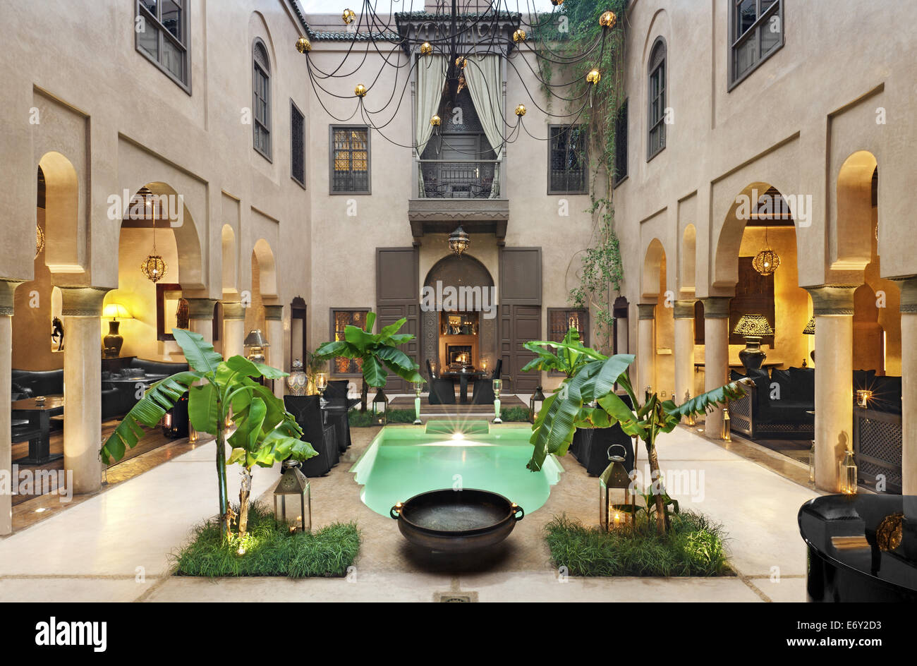 Interior courtyard, Riad Noir D'Ivoire, Marrakech, Morocco Stock Photo ...