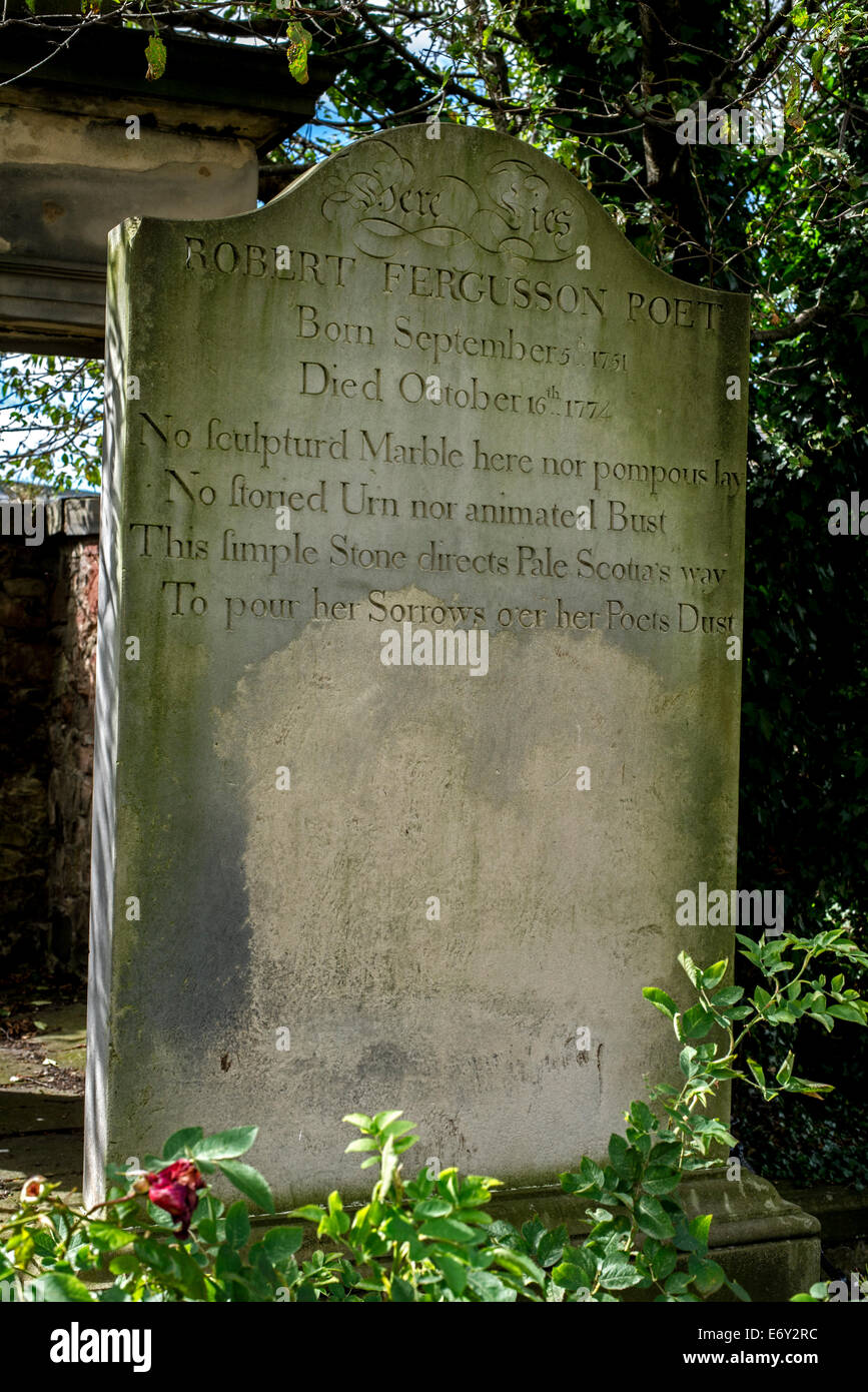 The headstone of the Scottish poet Robert Fergusson (1750-74) in the ...