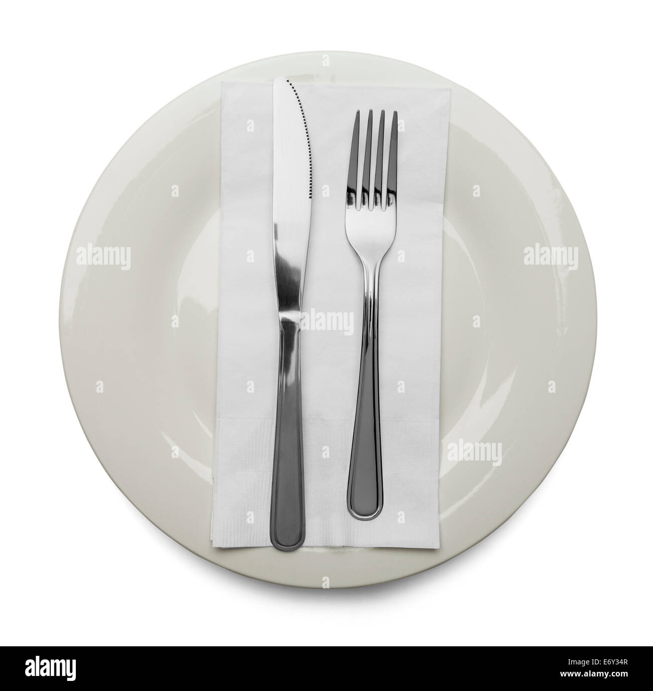 Plate with Napkin, Knife and Fork Isolated on White Background Stock ...