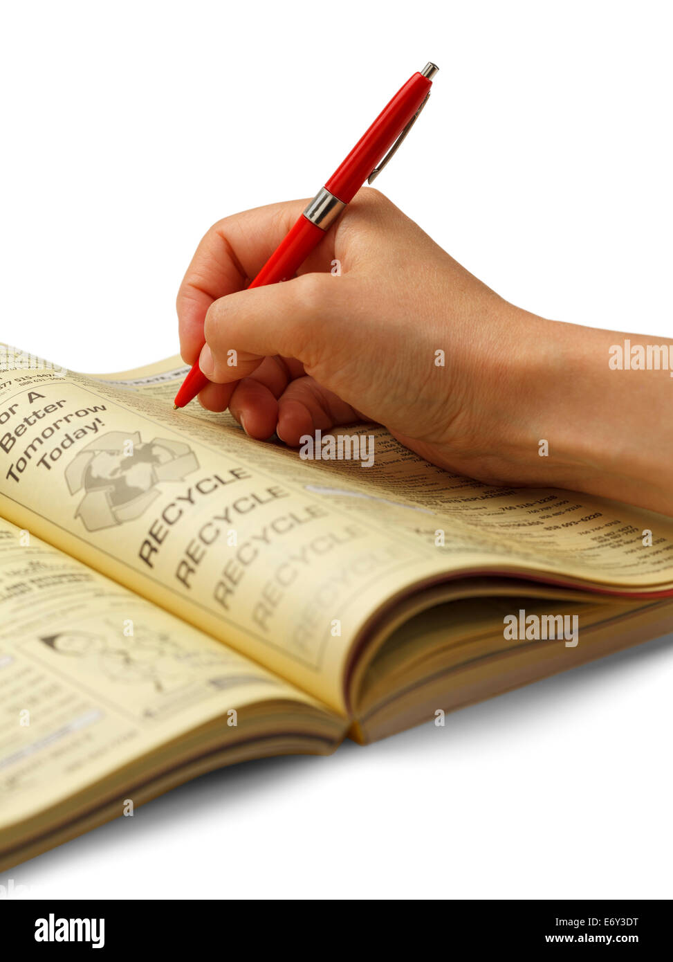 Hand circling phone number with red pen in phone book, isolated on ...