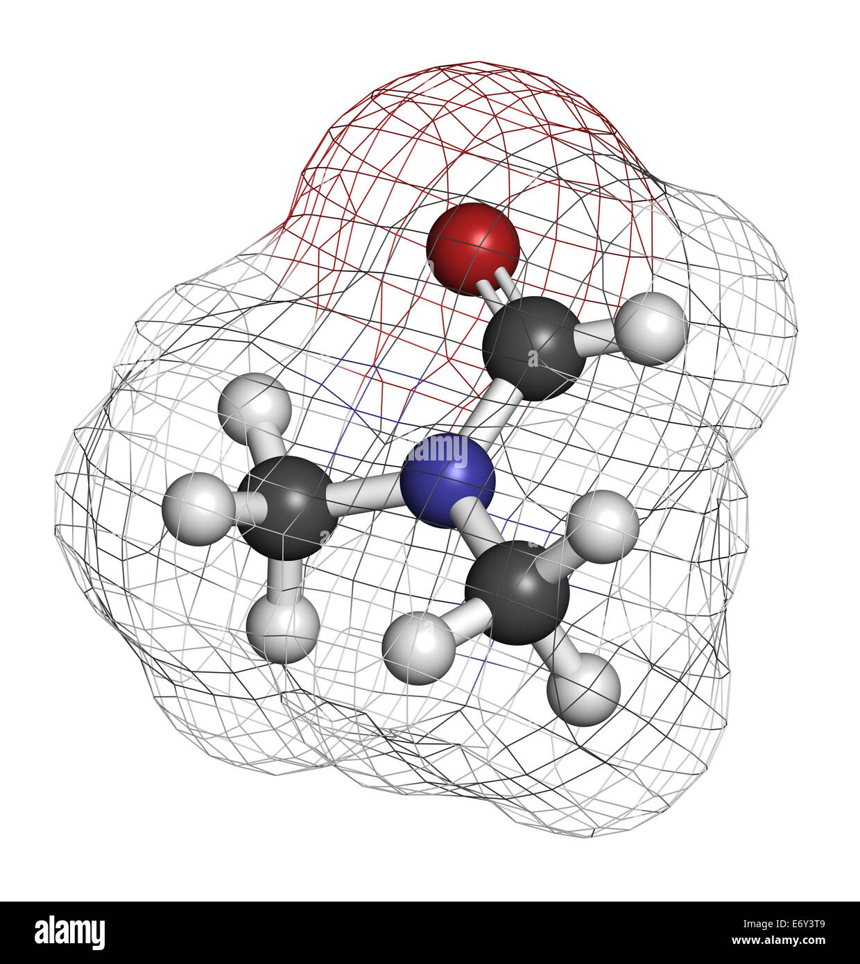 Dimethylformamide (DMF) chemical solvent molecule. Atoms are ...