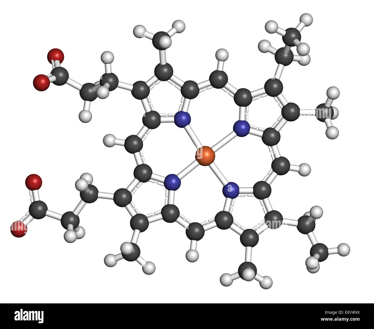 Heme B (haem B) molecule. Heme is an essential component of hemoglobin ...