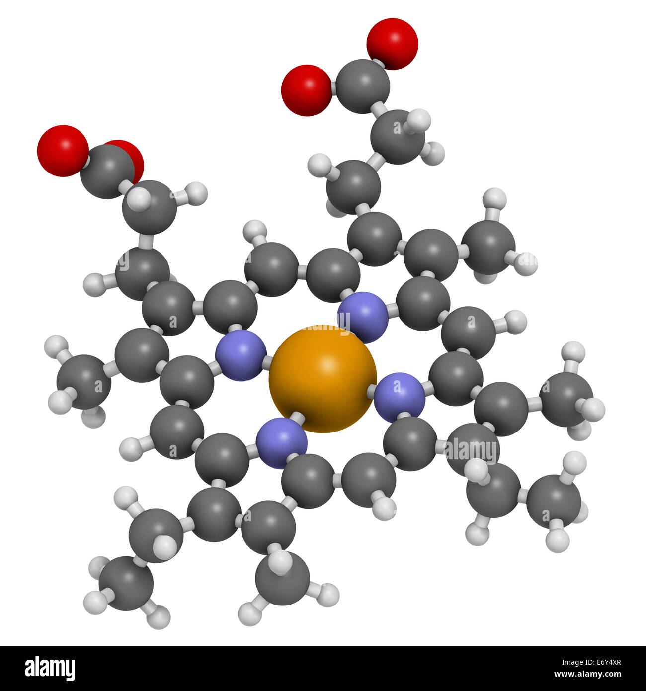 Heme B (haem B) molecule. Heme is an essential component of hemoglobin ...