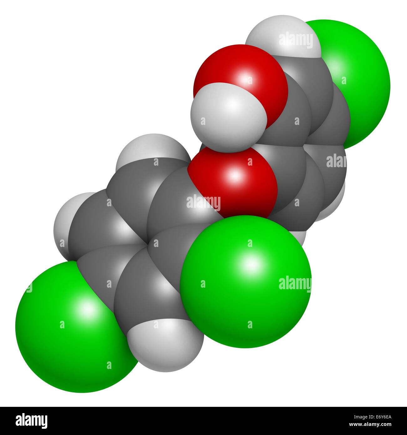 Triclosan antimicrobial molecule. Used in hand soaps, hospital scrubs ...