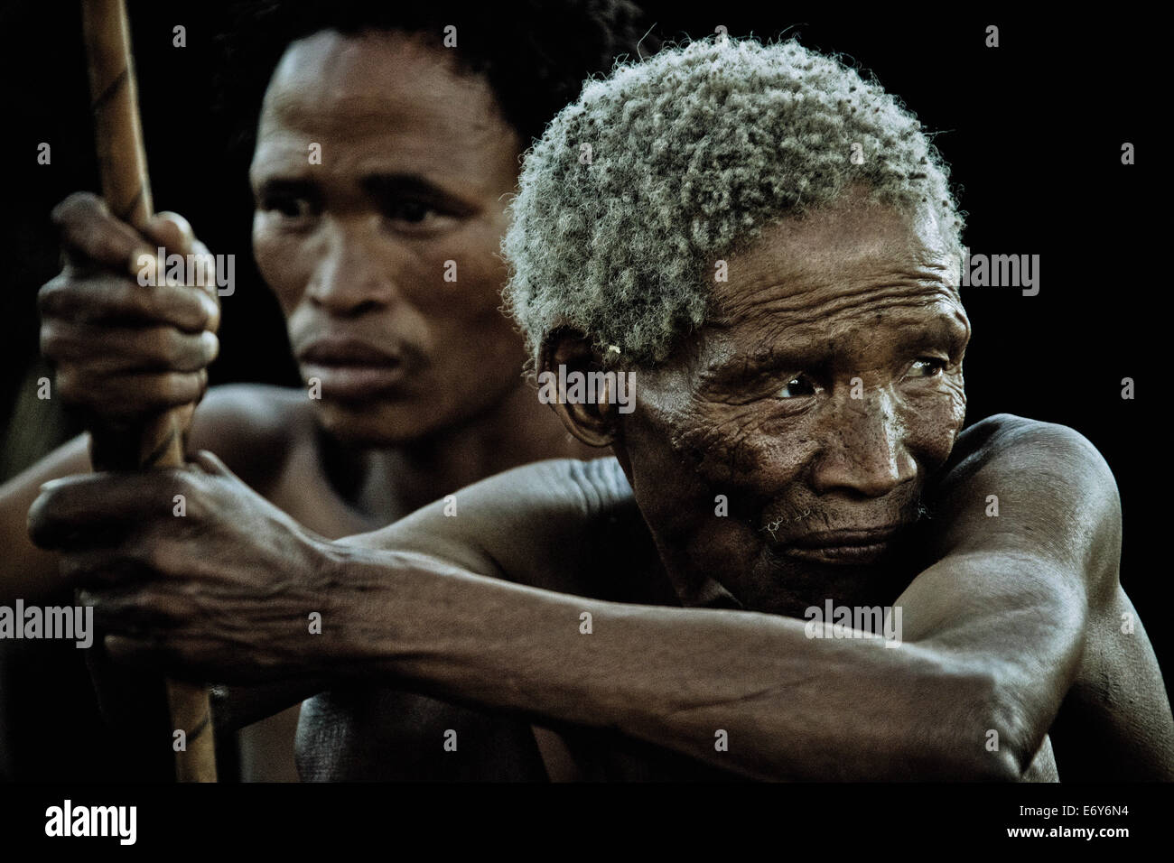 Old and young men from the San tribe, Otjozondjupa region, Namibia ...